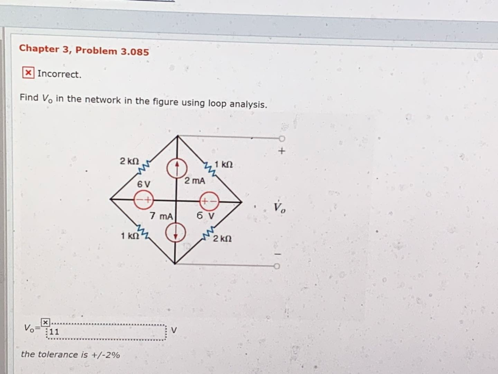 Solved Chapter 3, Problem 3.085 X Incorrect Find Vo in the | Chegg.com