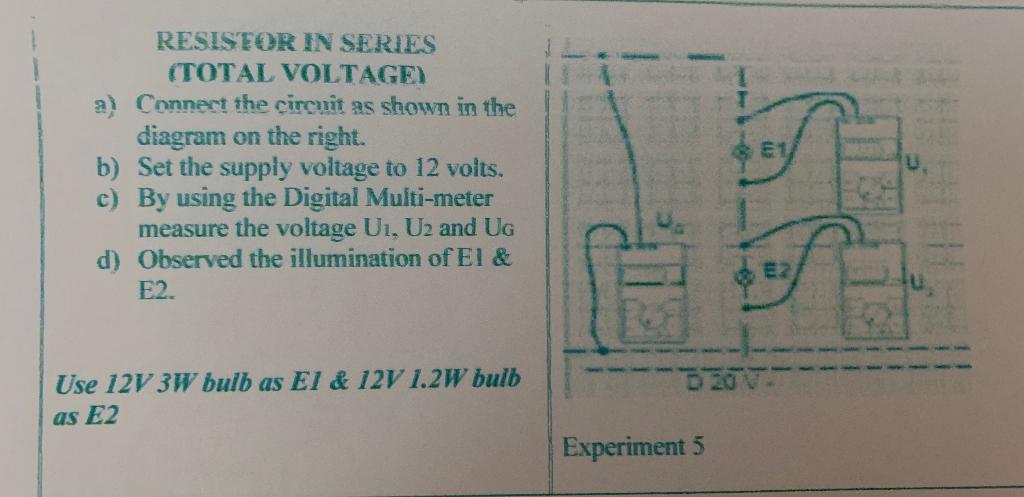 Solved ОНЫ U1 U2 COM E1 RESISTOR IN SERIES (TOTAL VOLTAGE) | Chegg.com