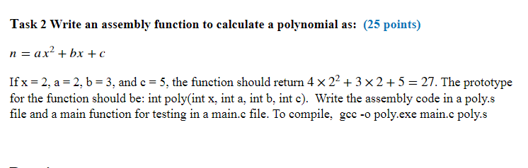 Solved Task 2 Write an assembly function to calculate a | Chegg.com