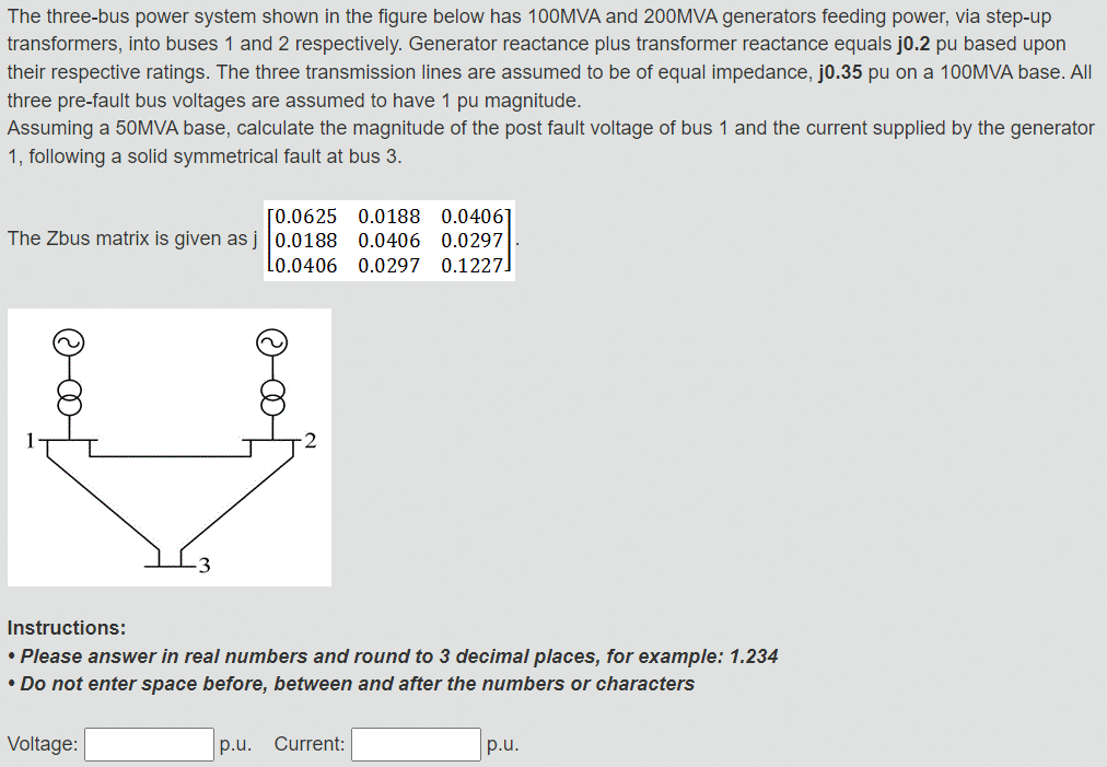 Solved The three-bus power system shown in the figure below | Chegg.com