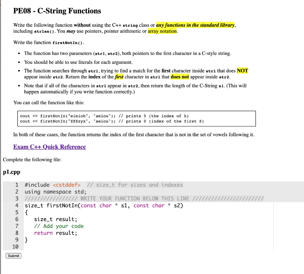 Solved C String Functions N Write The Following N function Chegg