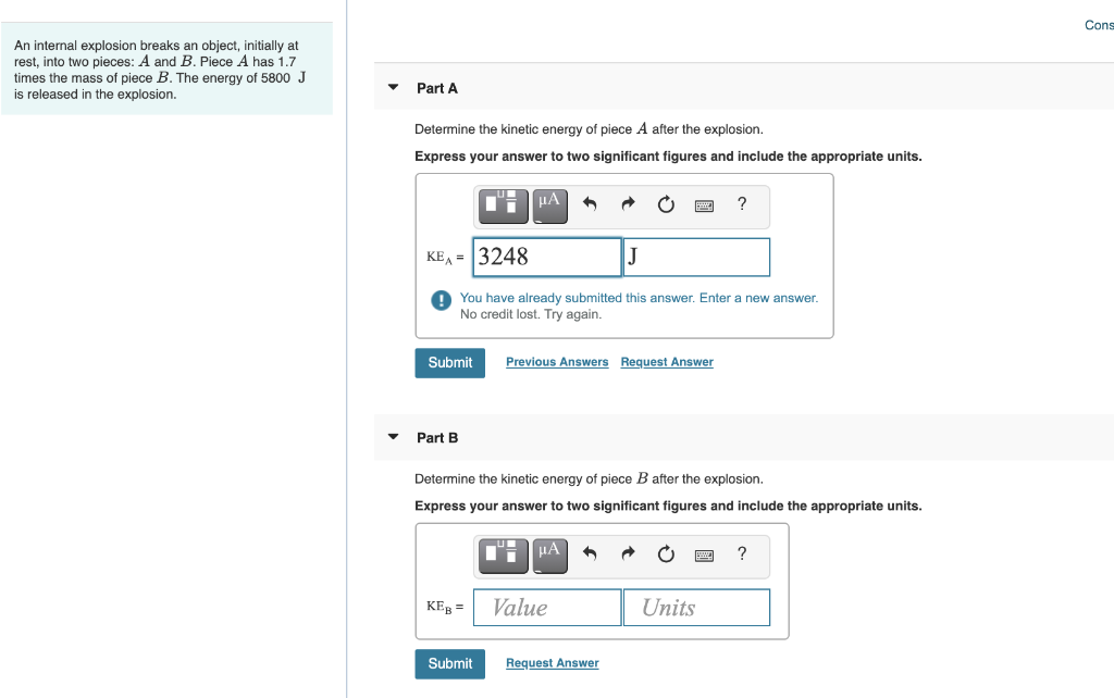 Solved Cons An internal explosion breaks an object, | Chegg.com
