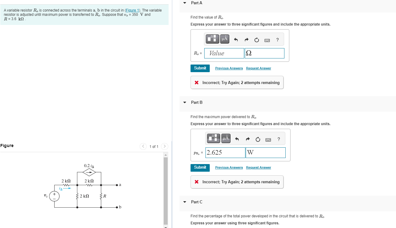 Solved A variable resistor Ro ﻿is connected across the | Chegg.com