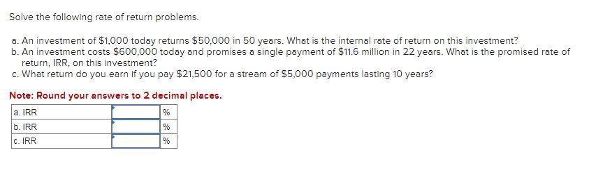 Solved Solve the following rate of return problems. a. An | Chegg.com
