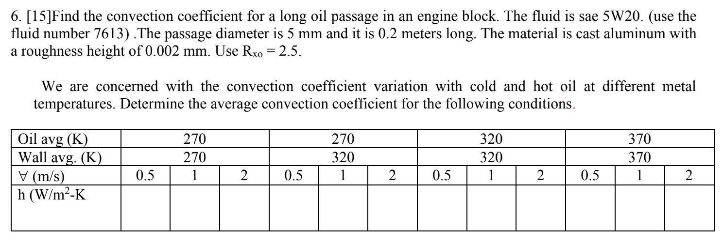 Solved 6. [15]Find the convection coefficient for a long oil | Chegg.com