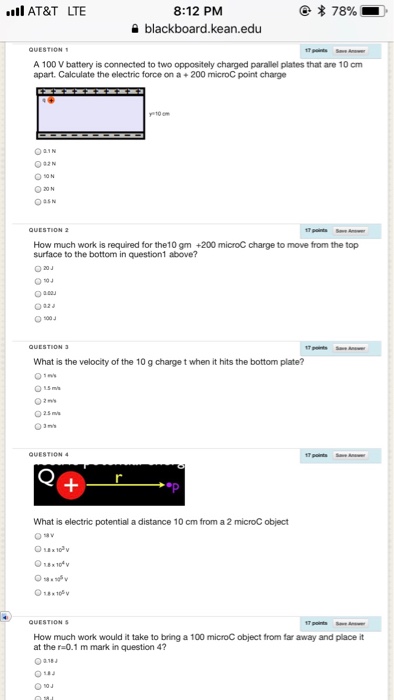 Solved AT&T LTE 8:12 PM 숱 blackboard.kean.edu A 100 V | Chegg.com