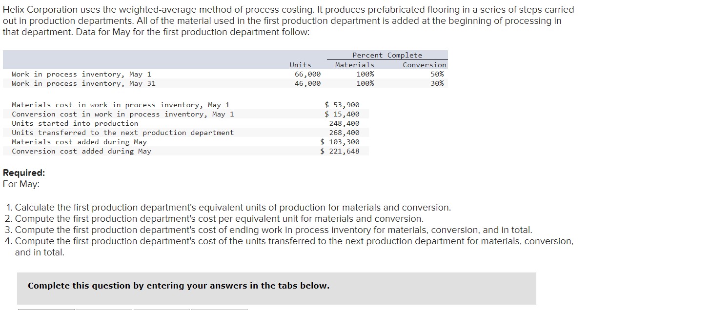 Solved Helix Corporation uses the weighted-average method of | Chegg.com Solved Helix Corporation uses the weighted-average method of | Chegg.com