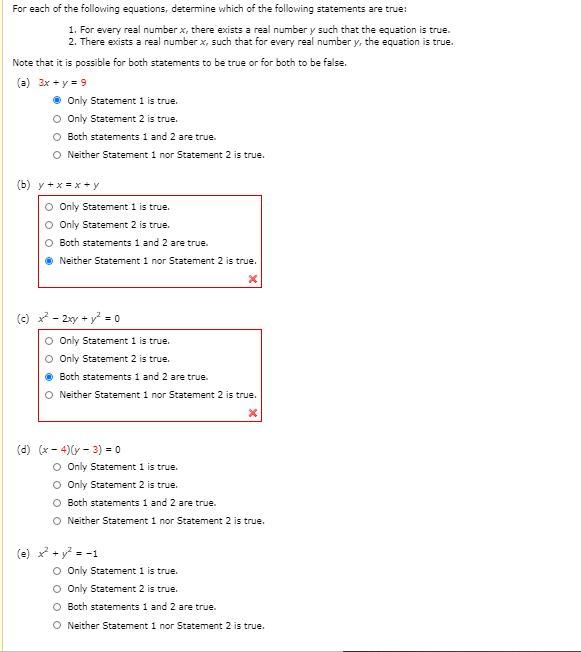 Solved For each of the following equations, determine which | Chegg.com