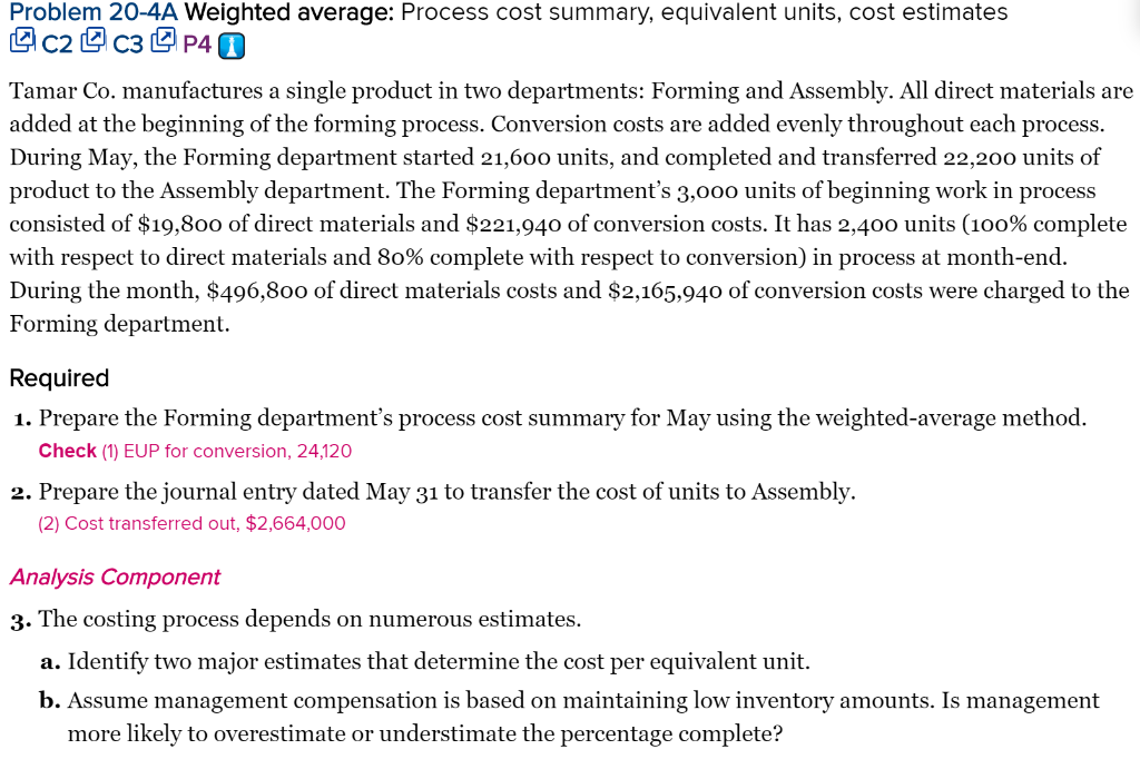 Solved Problem 20-4A Weighted average: Process cost summary, | Chegg.com