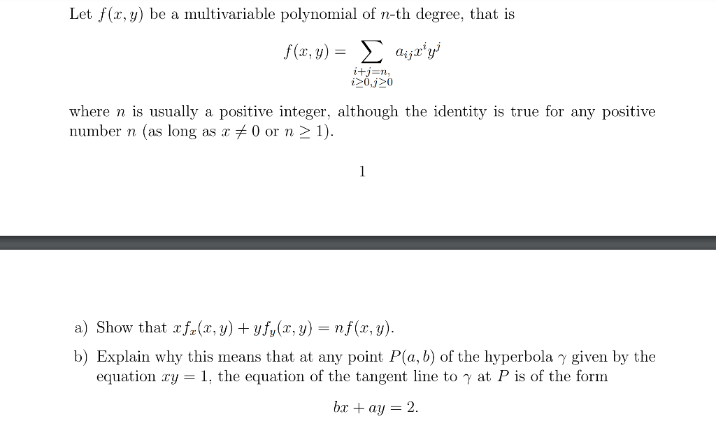 Solved Let f(x,y) be a multivariable polynomial of n-th | Chegg.com