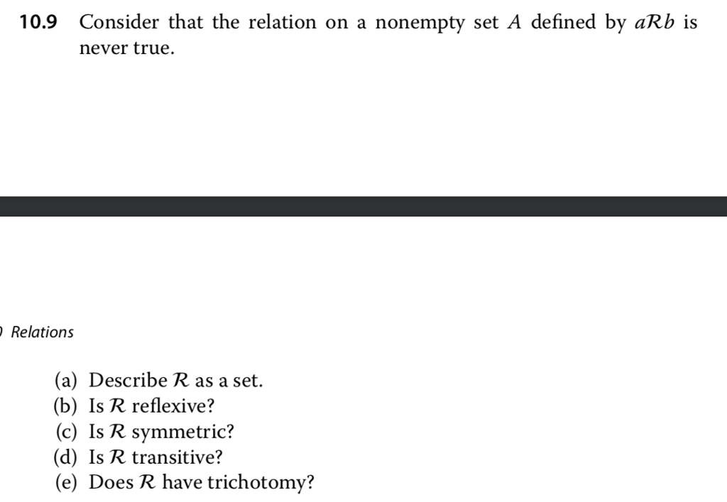 Solved 10.9 Consider that the relation on a nonempty set A | Chegg.com