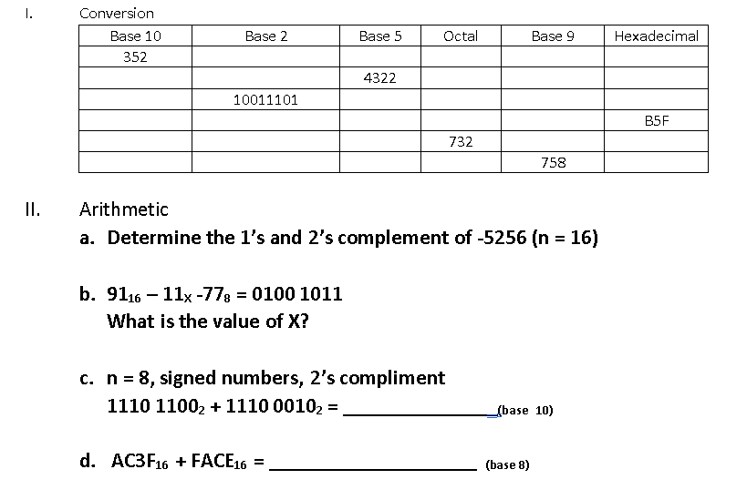 Solved I Conversion Base 10 352 Base 2 Base 5 Octal Base 9 