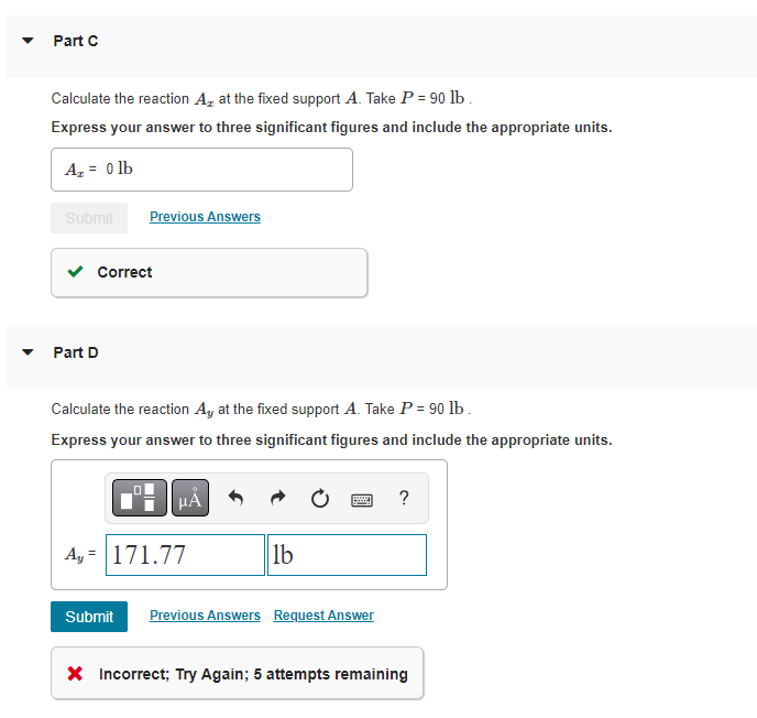 Solved The three members of the frame each have a weight per | Chegg.com
