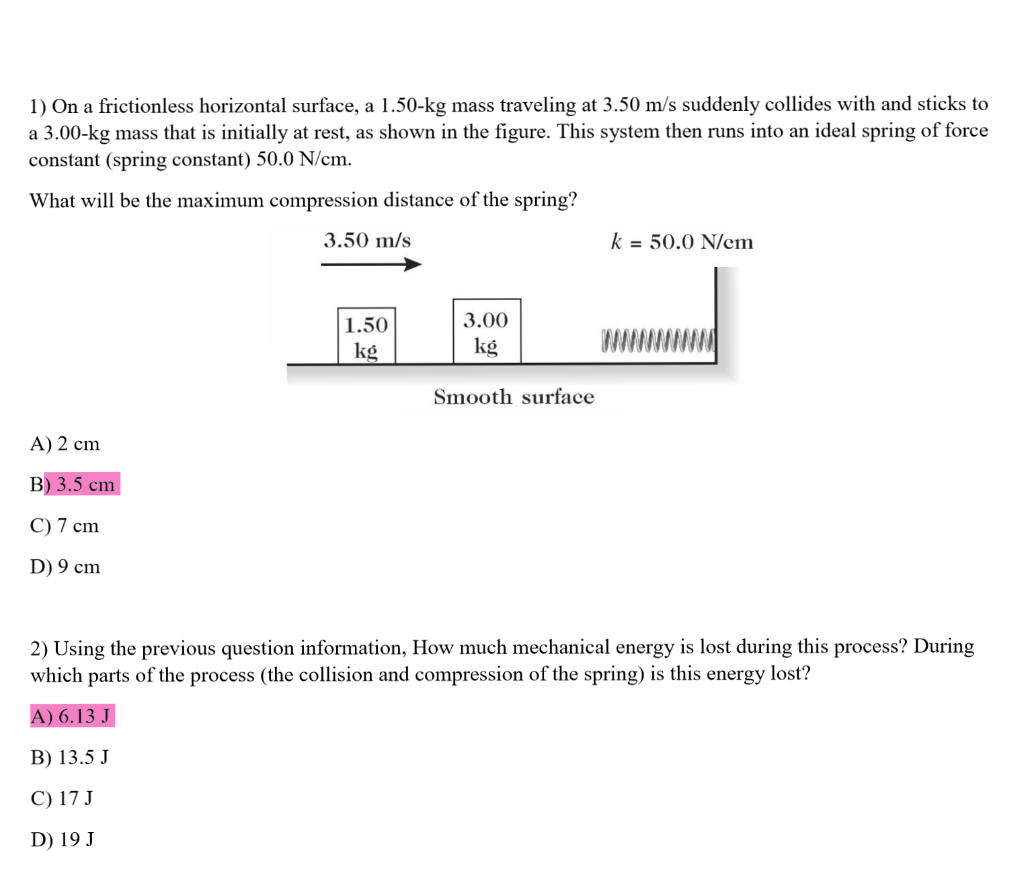 Solved 1) On a frictionless horizontal surface, a 1.50-kg | Chegg.com