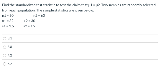 Solved Find the standardized test statistic to test the | Chegg.com