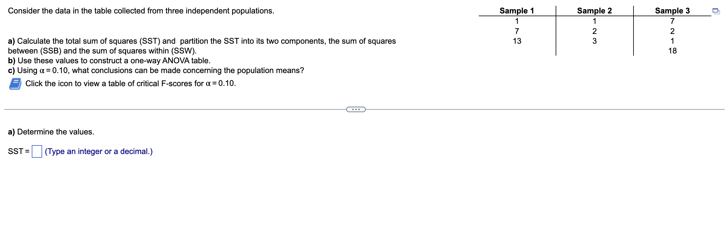Solved Consider the data in the table collected from three | Chegg.com