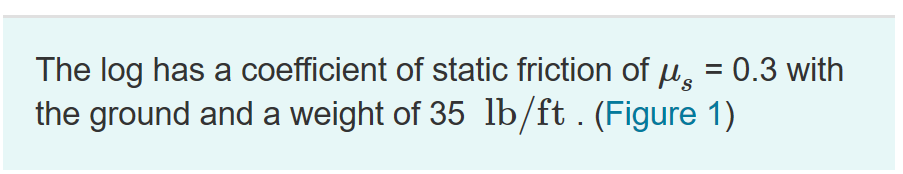 Solved The log has a coefficient of static friction of us = | Chegg.com