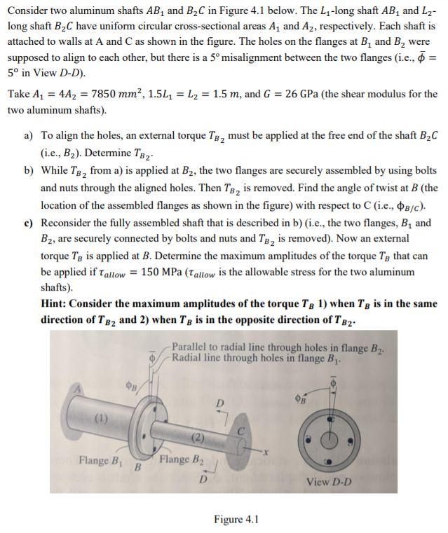 Solved Consider two aluminum shafts AB, and B2C in Figure | Chegg.com