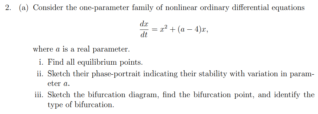 Solved Consider the one-parameter family of nonlinear | Chegg.com