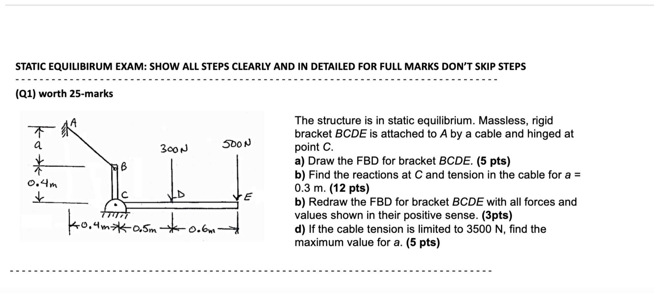 Solved STATIC EQUILIBIRUM EXAM: SHOW ALL STEPS CLEARLY AND | Chegg.com