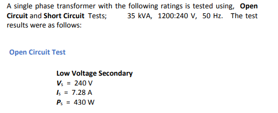 Solved A single phase transformer with the following ratings | Chegg.com