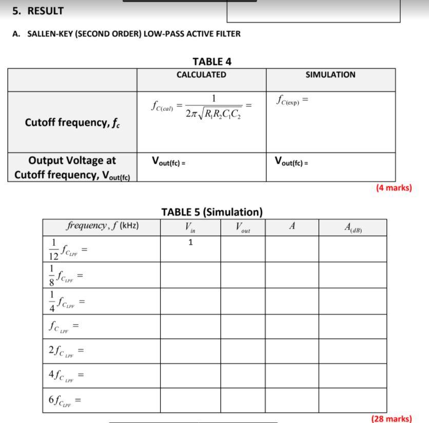 Solved A. SALLEN-KEY (SECOND ORDER) LOW-PASS ACTIVE FILTER | Chegg.com