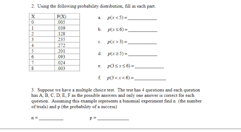 Solved Using the following probability distribution, fill in | Chegg.com