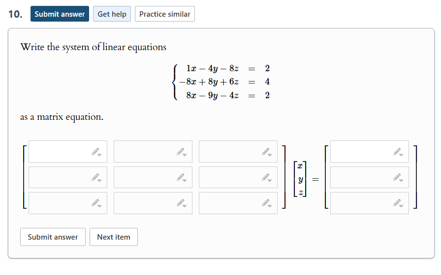 Solved Write the system of ﻿linear | Chegg.com