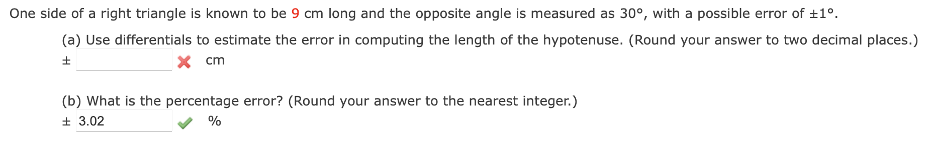 Solved One side of a right triangle is known to be 9 cm long | Chegg.com