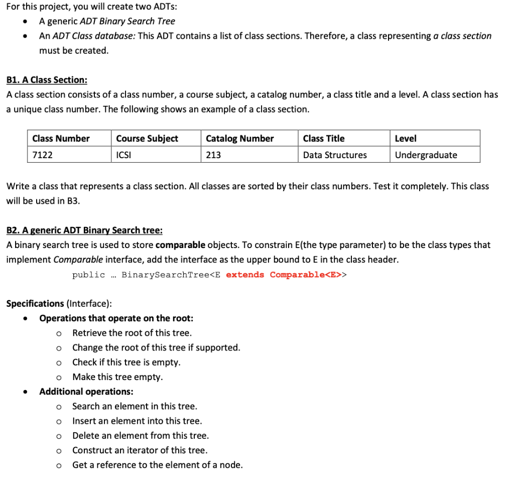 Solved . For this project, you will create two ADTS: A | Chegg.com