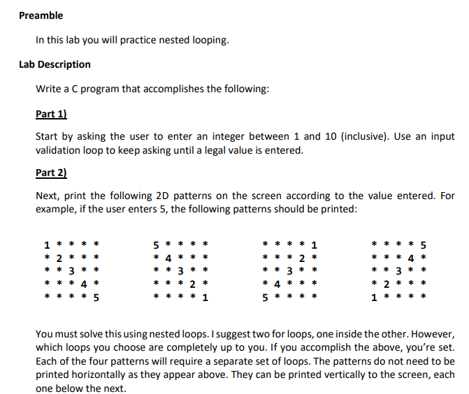 Solved Preamble In this lab you will practice nested | Chegg.com