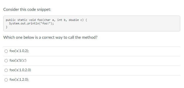 Solved Consider this code snippet: public static void | Chegg.com
