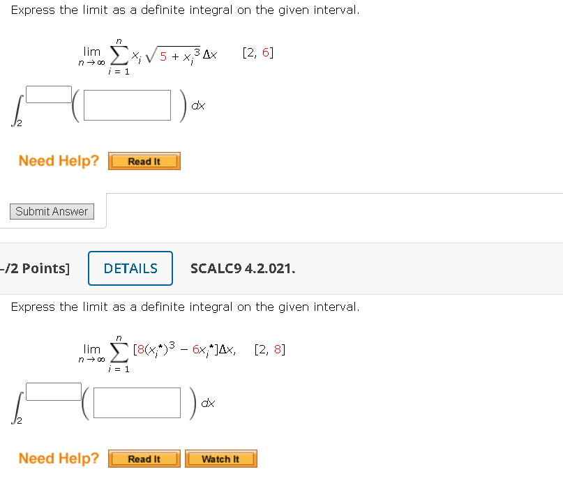 Solved Express the limit as a definite integral on the given | Chegg.com