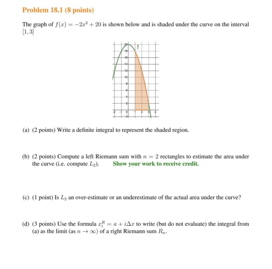 Solved by an EXPERT Problem 18.1 (8 ﻿points)The graph of f(x)=-2x2+20 is | Chegg.com
