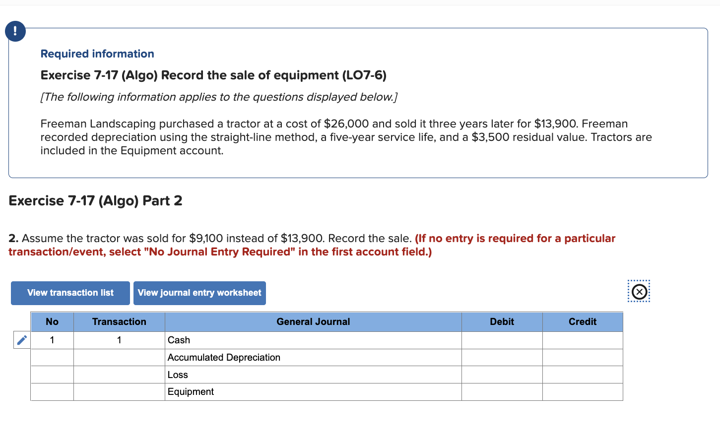 Solved Required information Exercise 7-17 (Algo) Record the | Chegg.com