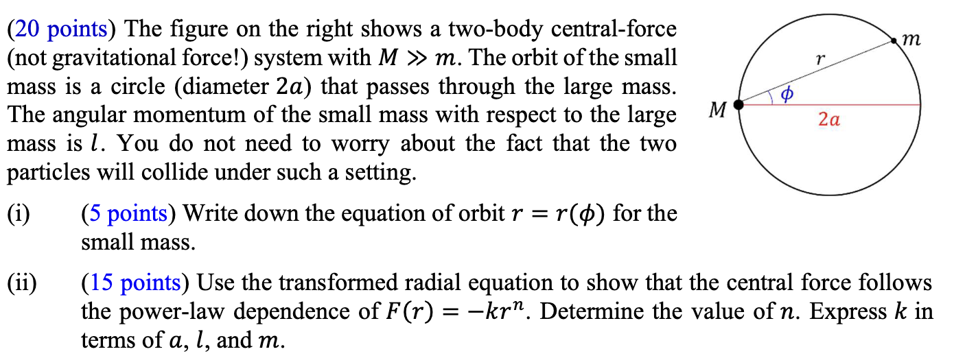 (20 points) The figure on the right shows a two-body | Chegg.com