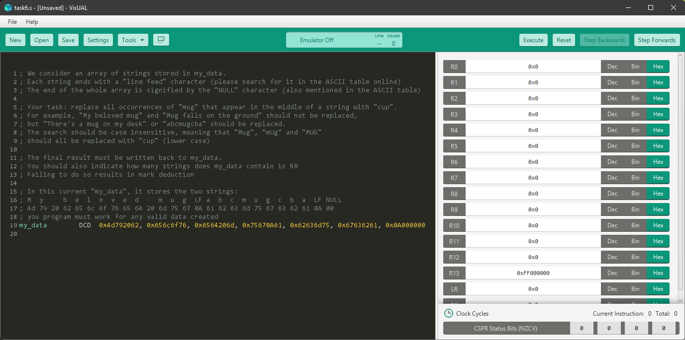 task6.s - [Unsaved] - VisUAL File Help Line Issues | Chegg.com