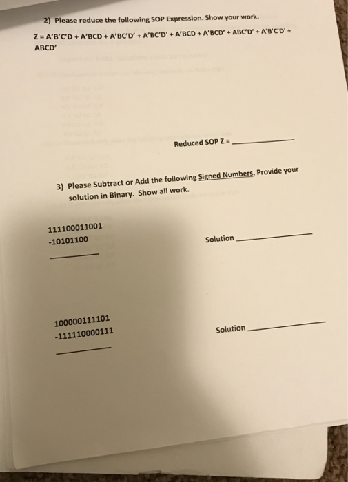 Solved 2) Please reduce the following SOP Expression. Show | Chegg.com