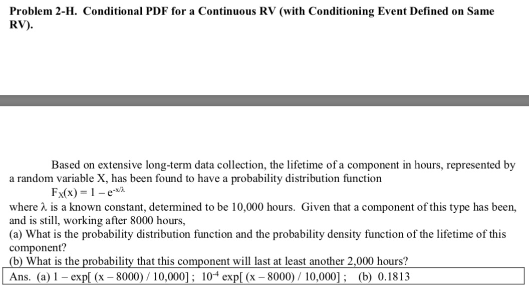Solved Problem 2-H. Conditional PDF for a Continuous RV | Chegg.com