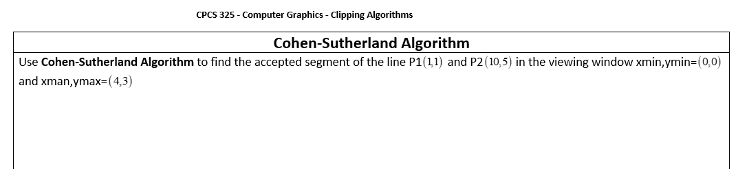 Solved CPCS 325 - Computer Graphics - Clipping Algorithms | Chegg.com