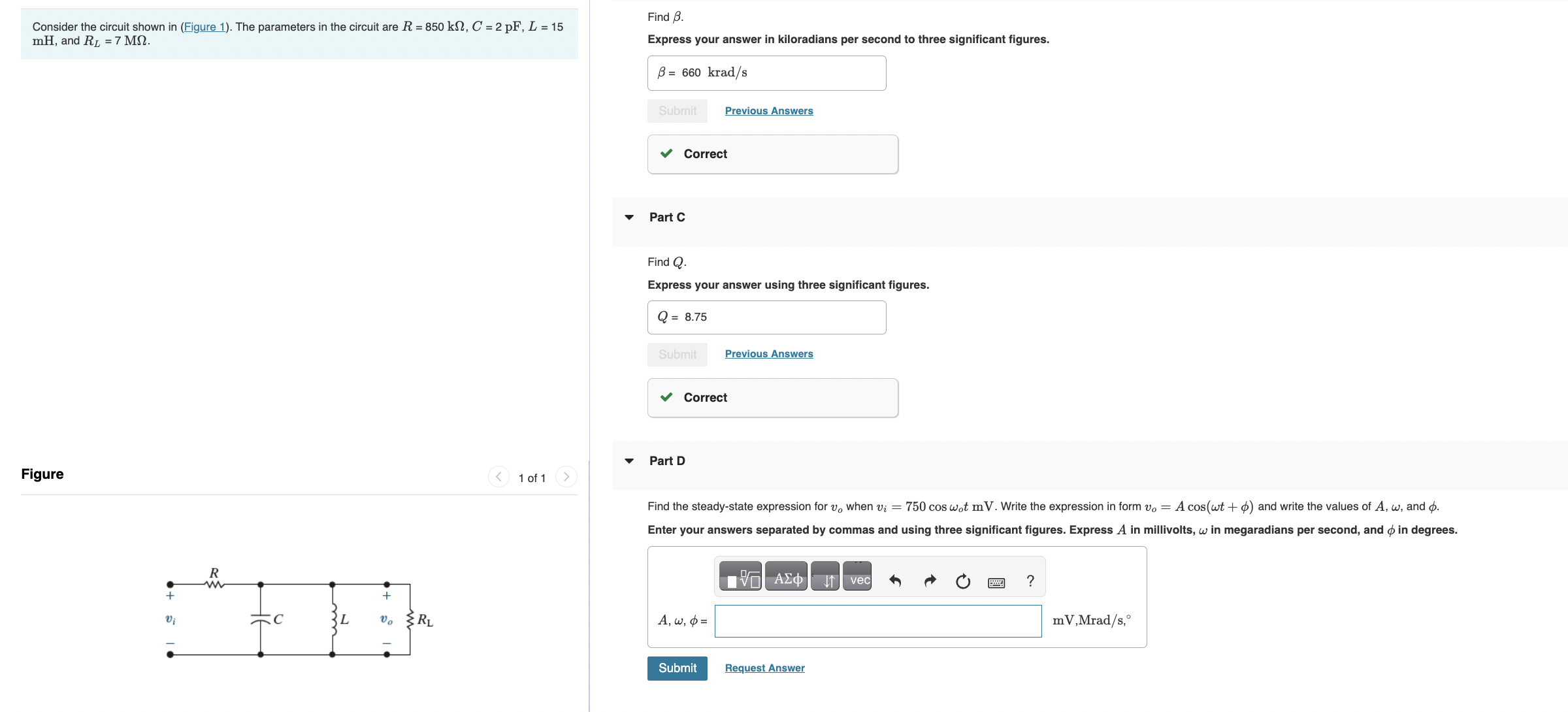 Solved Find β. Consider the circuit shown in (Figure 1). The | Chegg.com