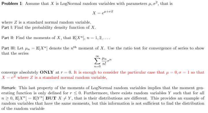 Solved Problem 1: Assume that X is LogNormal random | Chegg.com