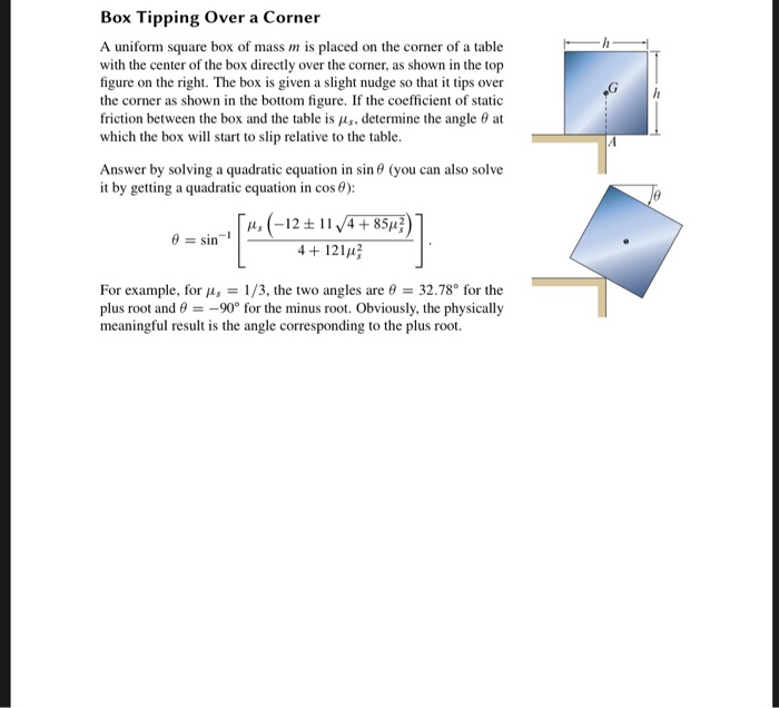 Solved Box Tipping Over a Corner mass m is placed on the co | Chegg.com