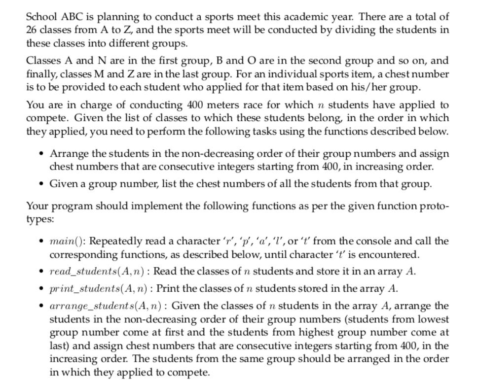Solved School ABC is planning to conduct a sports meet this | Chegg.com