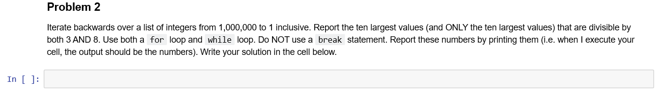 Solved Problem 2 Iterate backwards over a list of integers | Chegg.com
