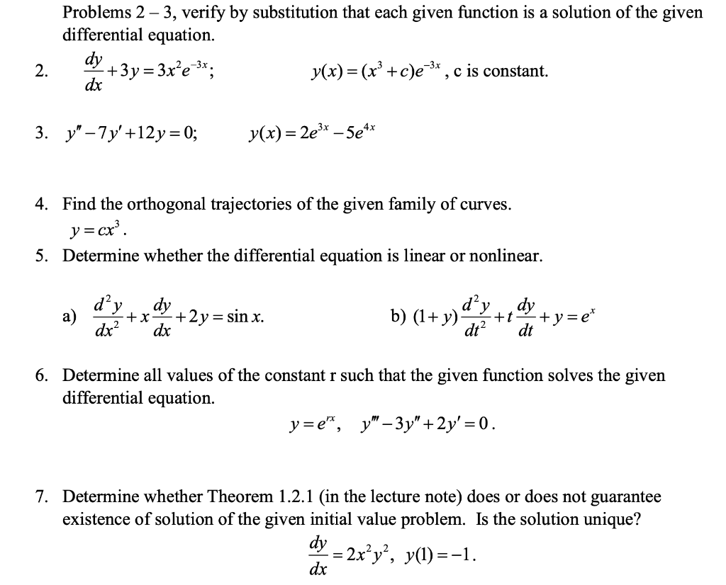 Solved Problems 2-3, verify by substitution that each given | Chegg.com