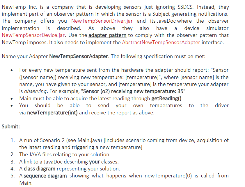 Solved NewTemp Inc. is a company that is developing sensors | Chegg.com