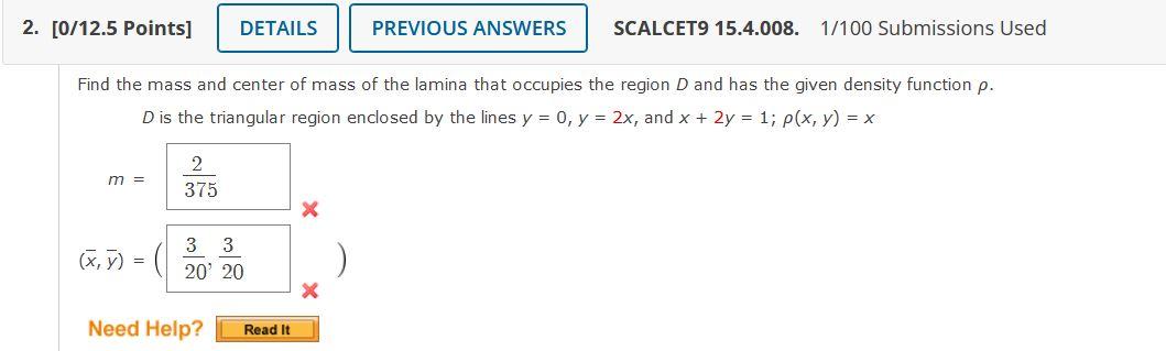 Solved 2. [0/12.5 Points] DETAILS PREVIOUS ANSWERS SCALCET9 | Chegg.com