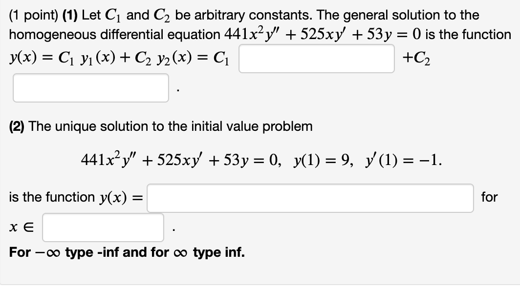 Solved (1 point) (1) Let C1 and C2 be arbitrary constants. | Chegg.com