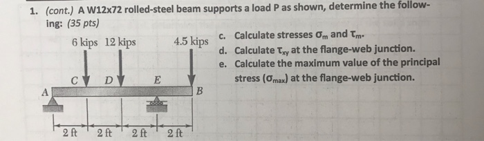 Solved 1. (cont.) A W12x72 rolled-steel beam supports a load | Chegg.com